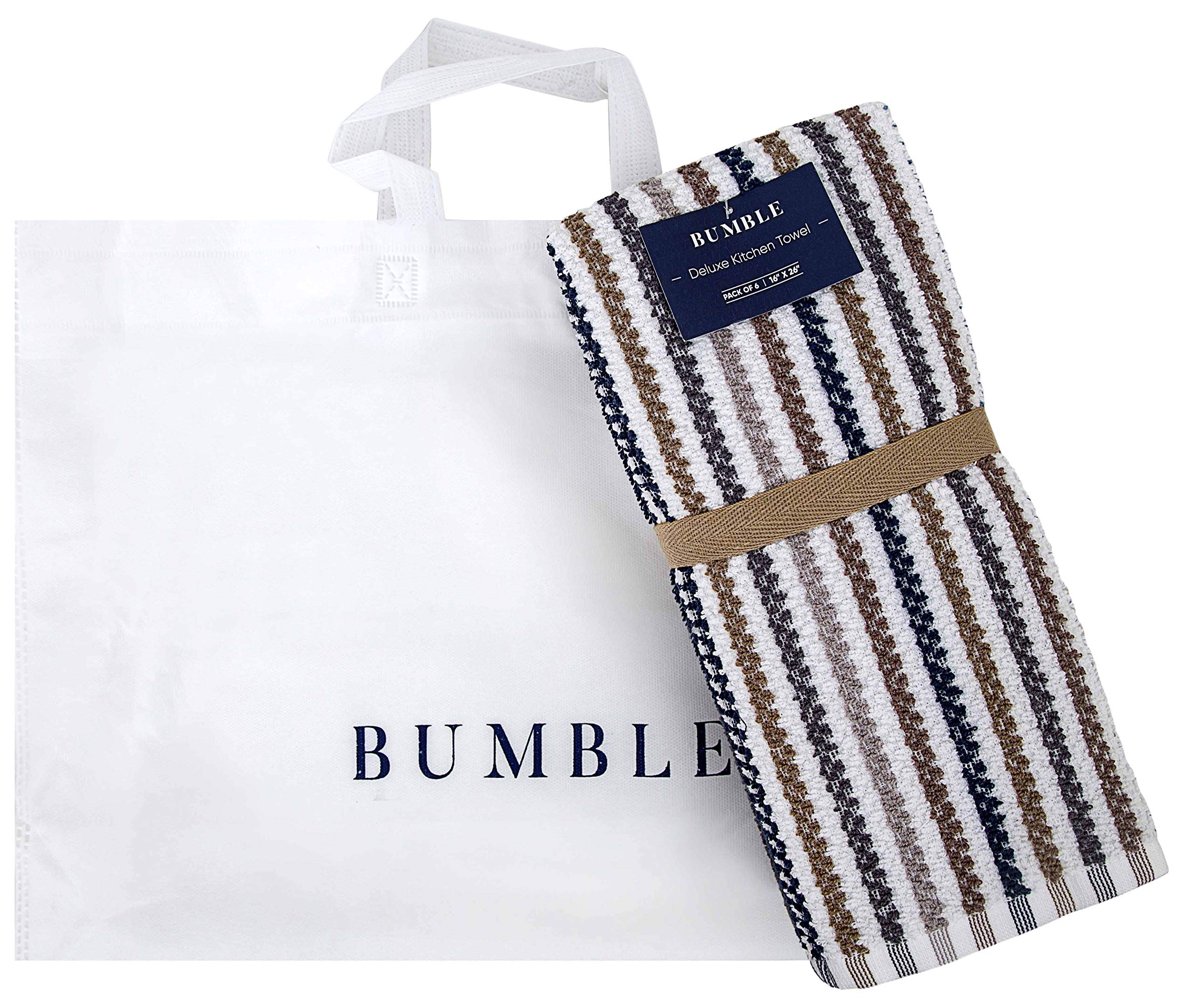 Premium Kitchen Towels (16βx 26β, 6 Pack) | Large Cotton Kitchen Hand Towels | Popcorn Striped Design | Dish Towels | 430 GSM Highly Absorbent Tea Towels Set with Hanging Loop | Gray