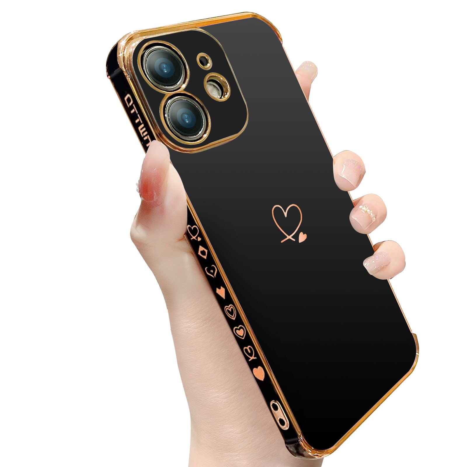 ottwn Designed for iPhone 12 Case for Girl Women, Raised Corners Bumper Drop Protection, Soft TPU Shockproof Anti-Scratch, Full Camera Lens Protection Case Cover for iPhone 12 Case(6.1inch), Black