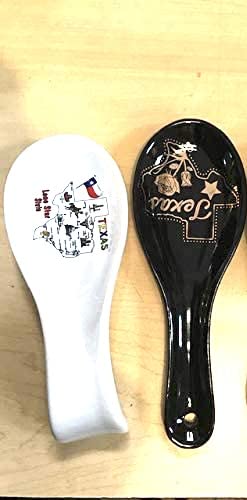 Texas Souvenir Collectible Ceramic Spoon Rest 1Item Only - Texas Map with Flag, Texas Map with Yellow Rose