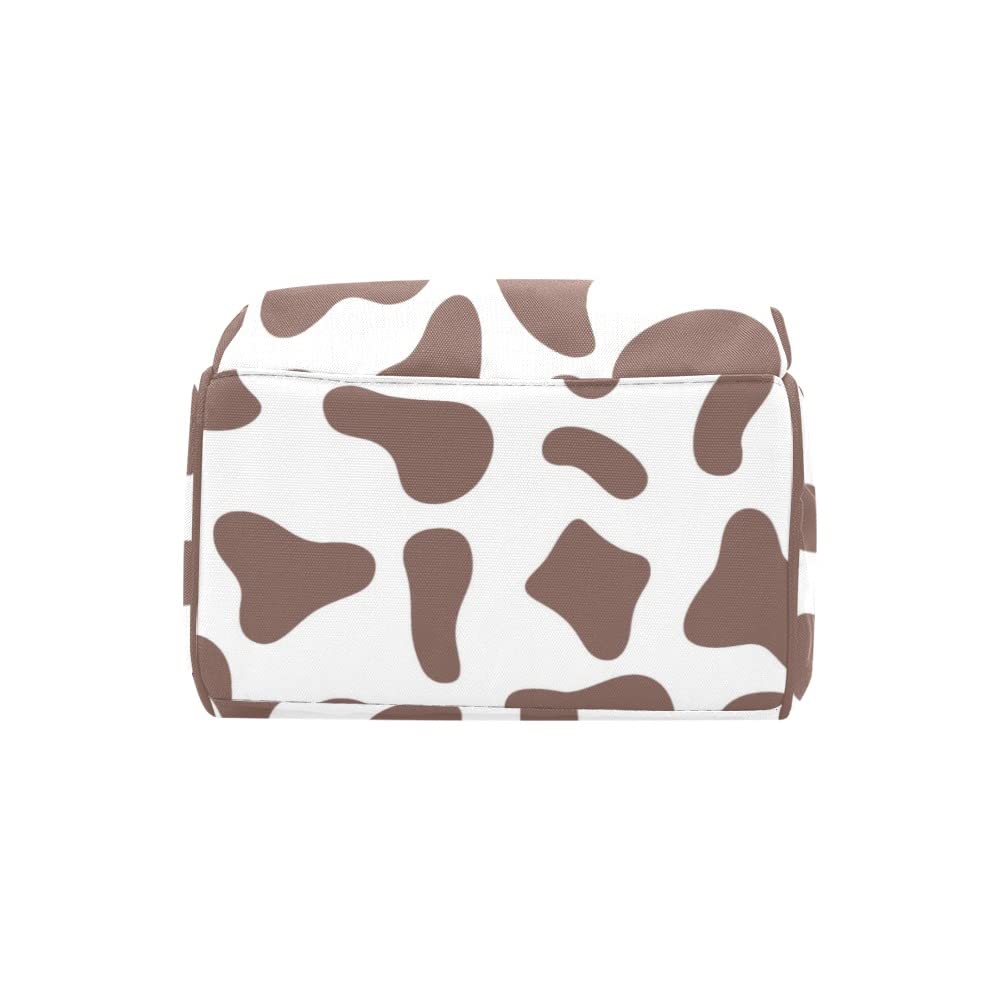Urcustom Personalized Name Diaper Bag Backpack Cow Print Brown Multifunction Travel Backpack Nappy Bag Daypack for Mom Dad Boy Girl