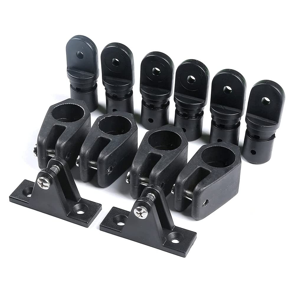 Mizugiwa Boat 3-Bow Bimini Top Black Nylon Boat Jaw Slide, Cap Eye End, Deck Hinge, Fittings 1 Inch Set