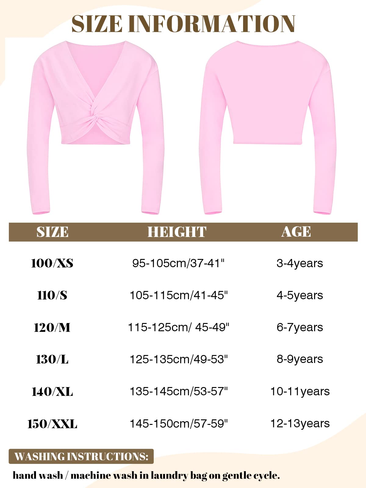 Soudittur Ballet Wrap Top Cotton Long Sleeve Dance Cardigan Shrug for Girls Black Pink White 3-13 Years (Small, Pink)