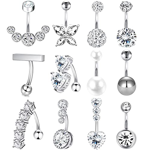 RIOSO 12Pcs Belly Button Rings Surgical Steel 14G Navel Rings Belly Button Body Piercing Jewelry