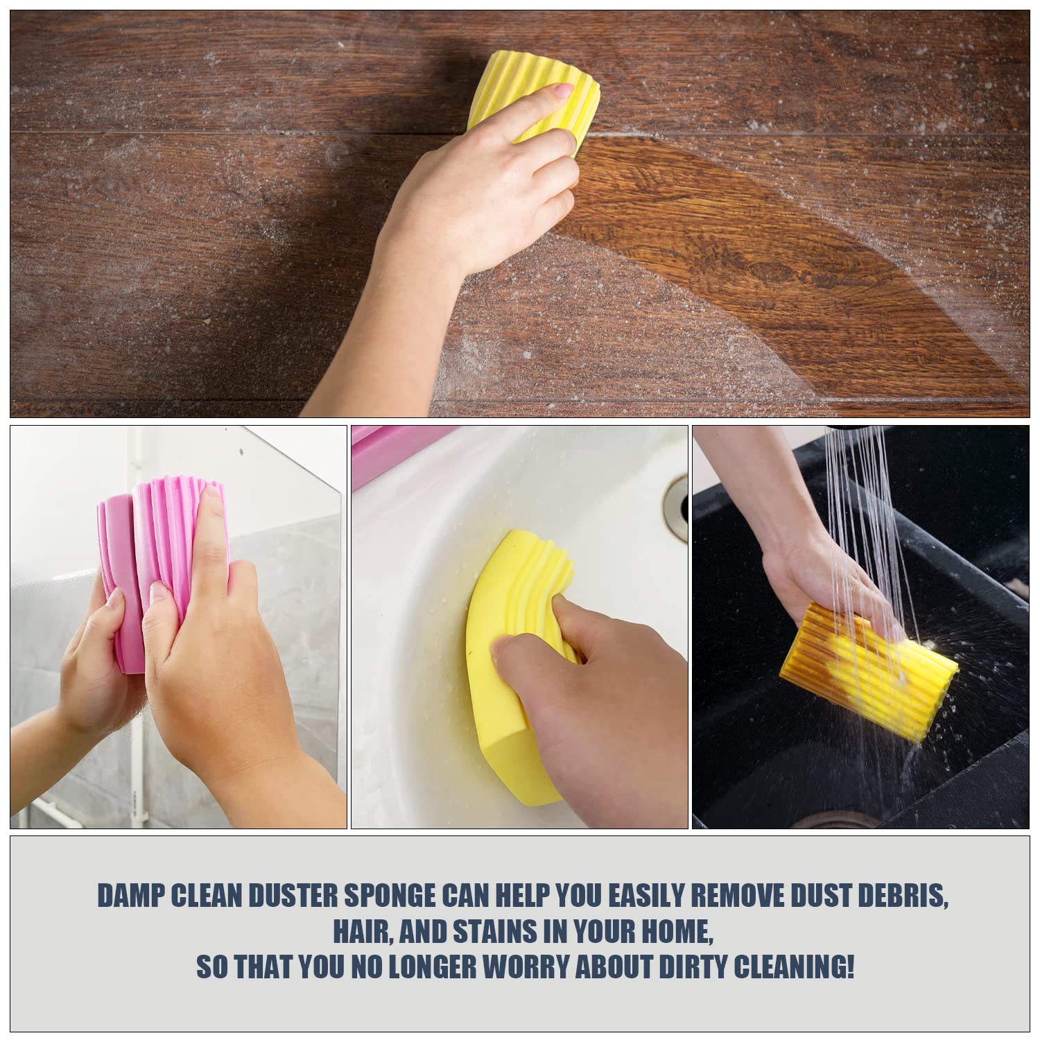 Mistgre Damp Clean Duster Sponge,2 Pack Dusting Sponge Reusable Household Cleaning Sponge Cleaning Tool for Cleaning Blinds,Glass,Baseboards,Vents,Railings,Mirrors,Window Track Grooves and Faucets