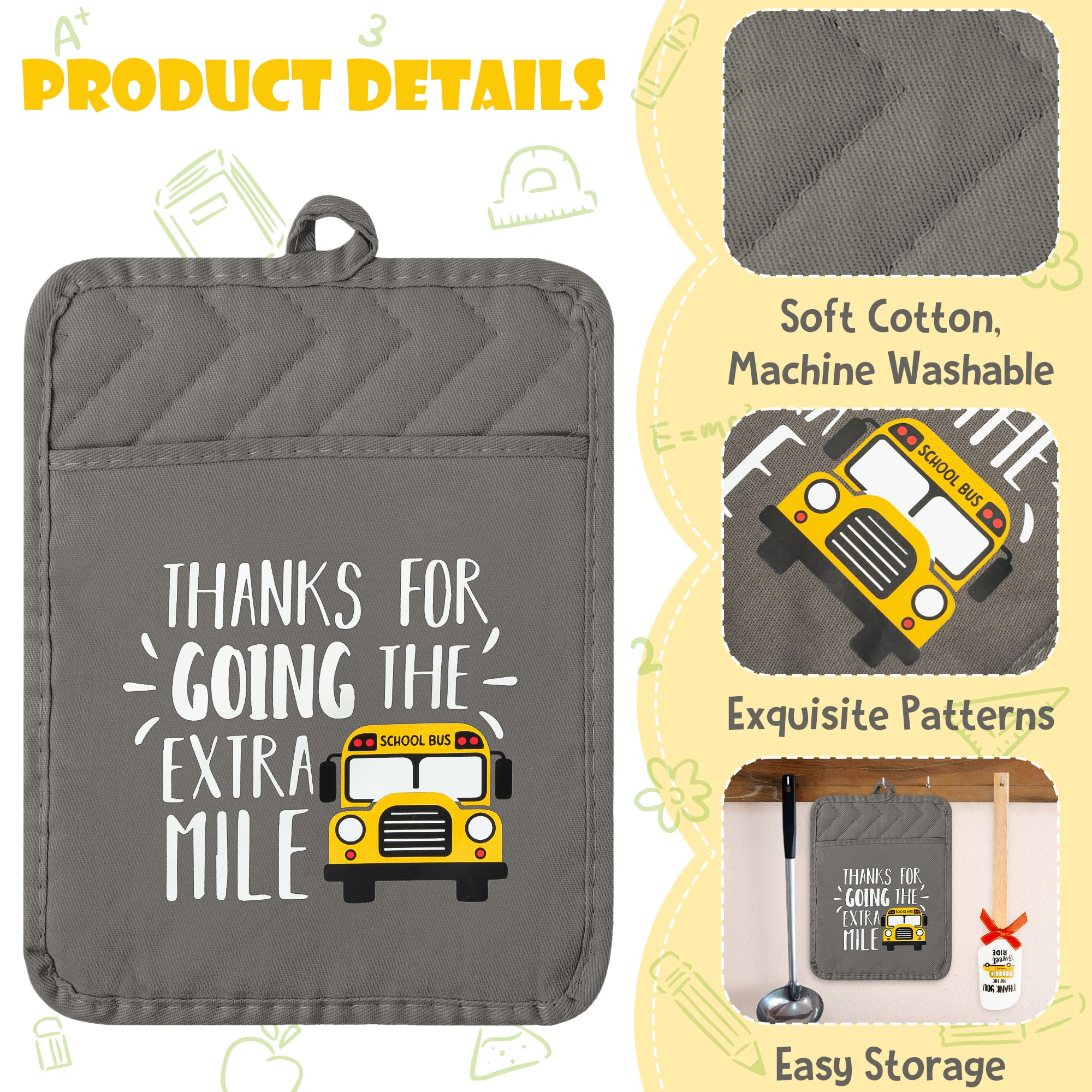 R HORSE 3Pcs School Bus Driver Gift Funny Cookie Bag Silicone Spatula Set with Greeting Card Thank You Bus Driver Present Potholder Heat Resistant Oven Mitt Bus Driver Retirement Teacher Day Gift