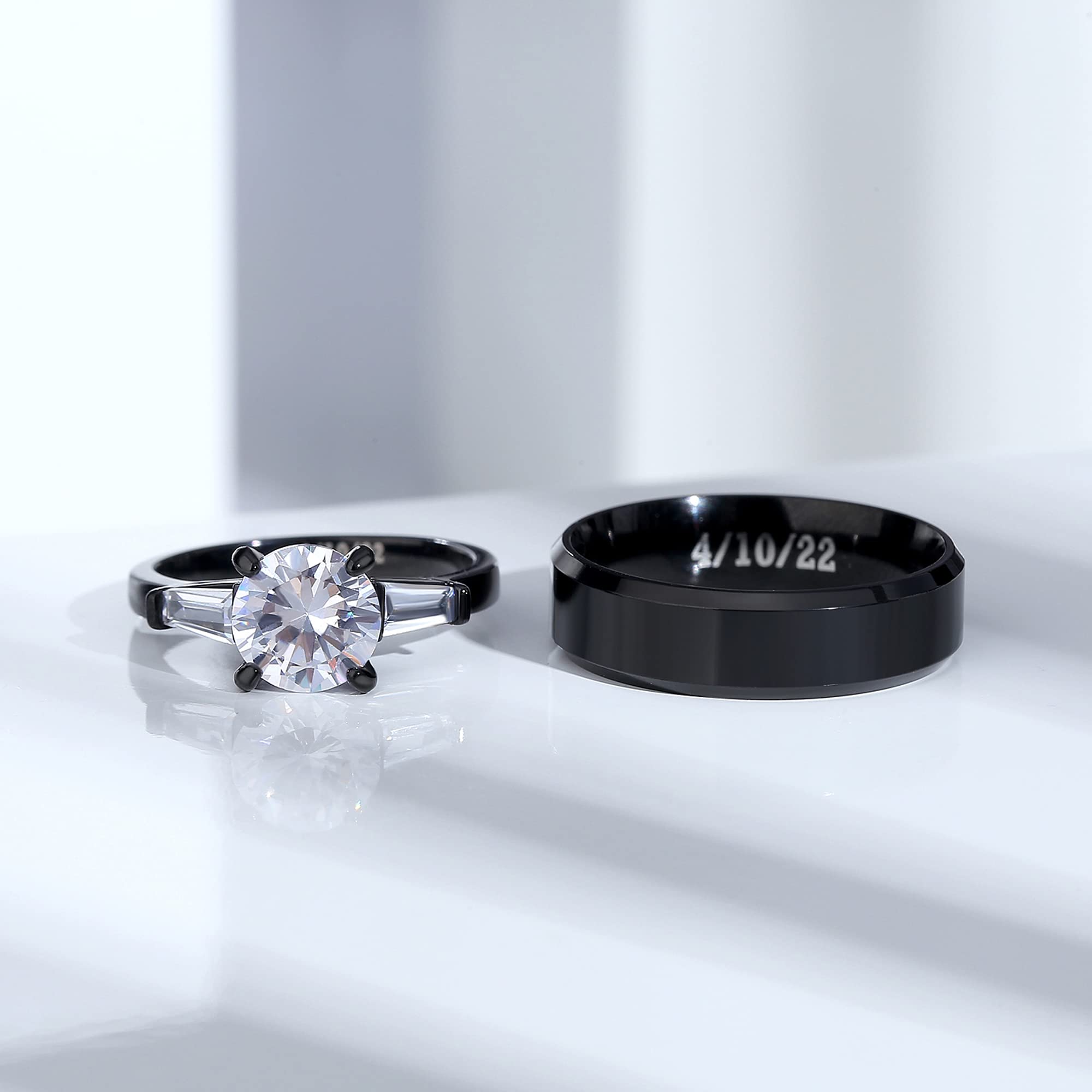 Personalized Matching Rings for Couples Set with 2 Rings Couple Rings Custom Promise Rings for Him and Her His and Hers White Stone