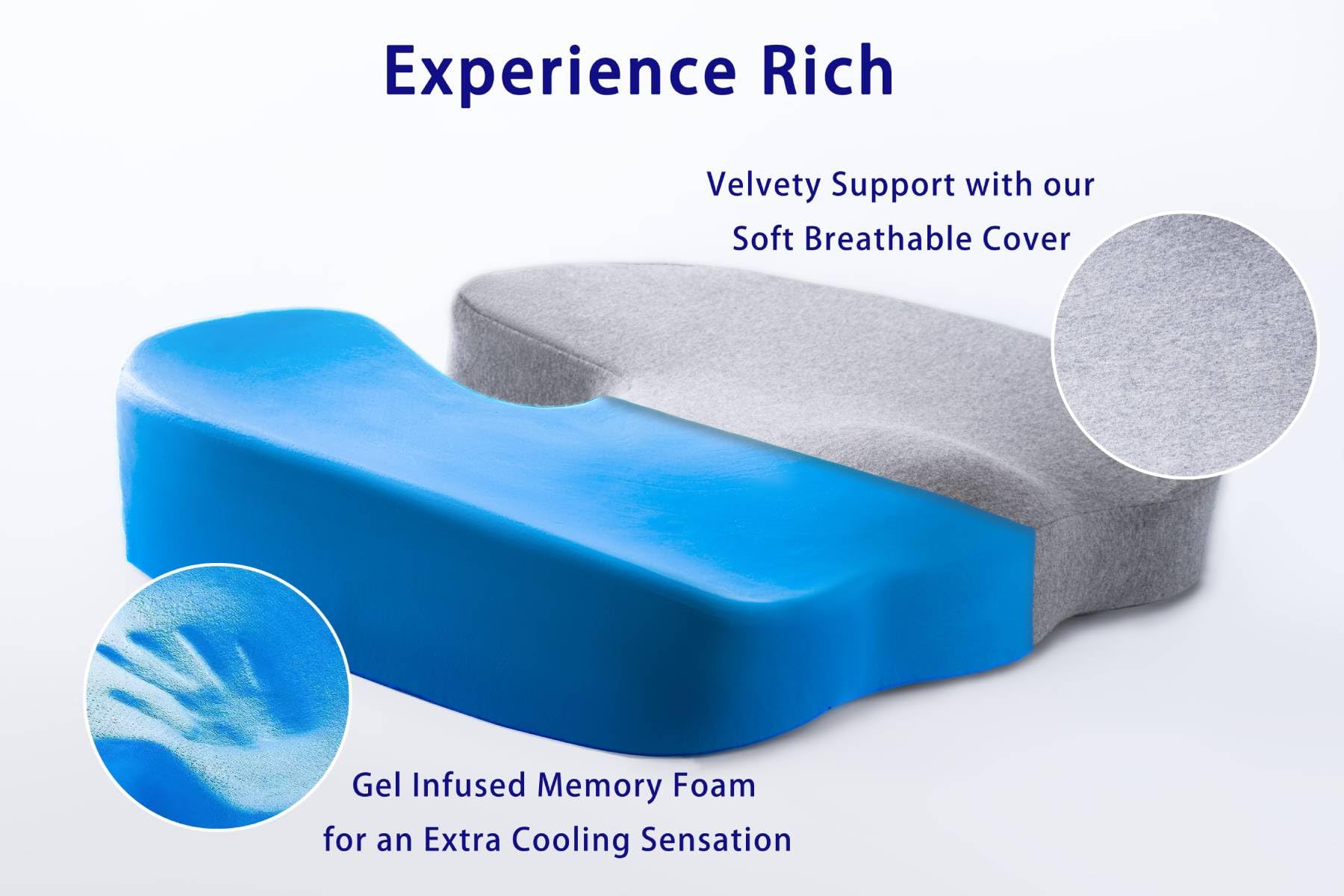 Pubemy Gel Infused High Dense Memory Foam Seat Cushions for Office Chair, Car, Wheelchair-Coccyx Seat Cushion for Tailbone Pain Pressure Relief (Light Grey)