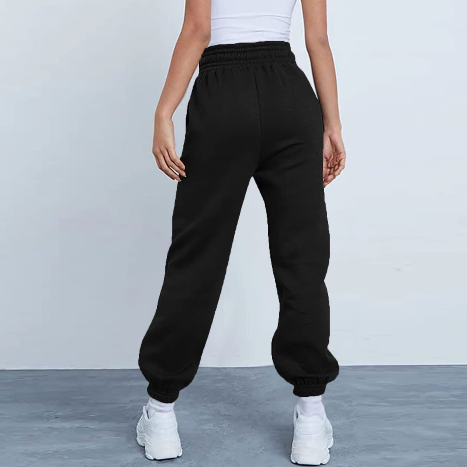 Womens Sweatpants High Waisted Sporty Gym Active Jogger Pants Plus Size Y2k Jogger Sweats with Pocket A-Black