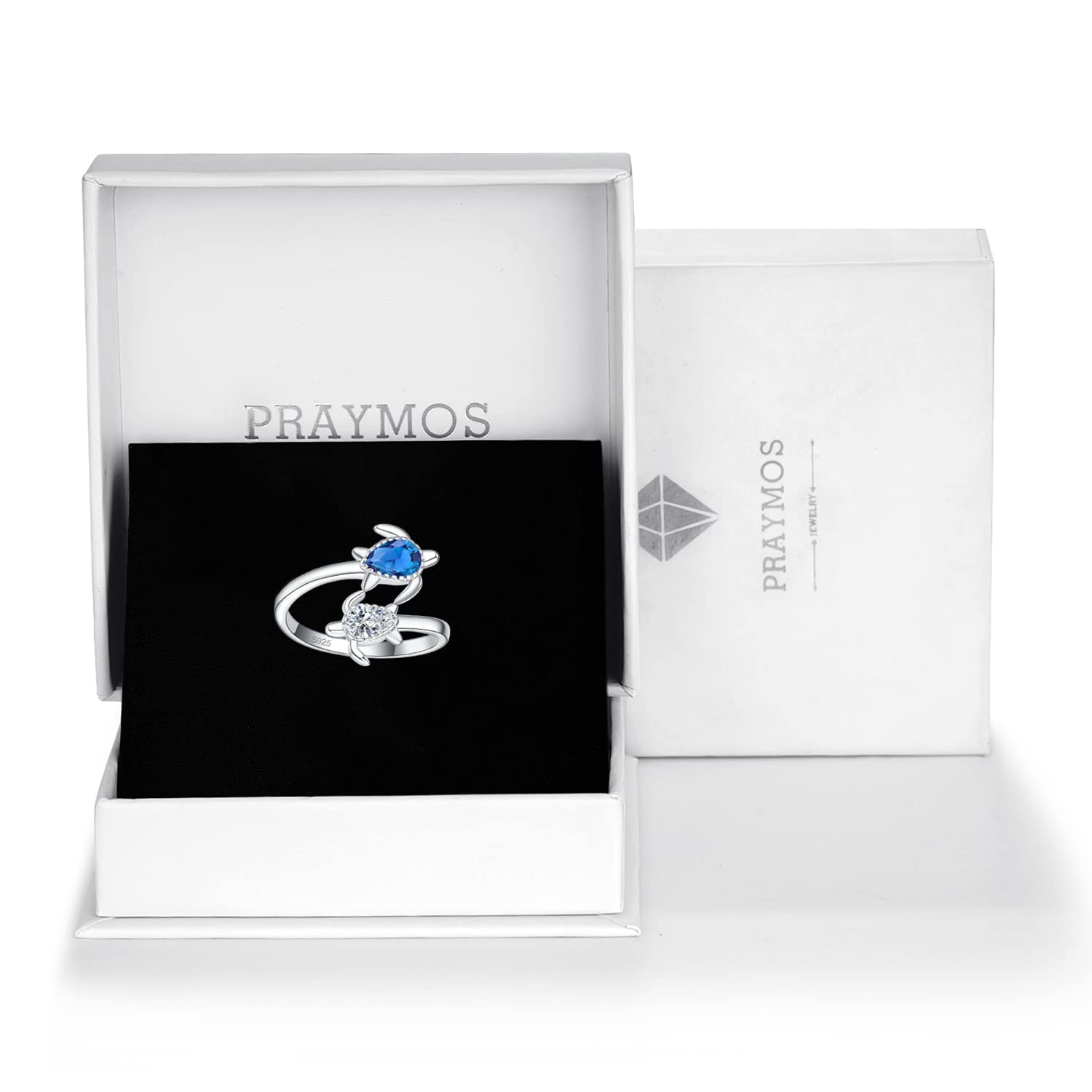 PRAYMOS Turtle Ring 925 Sterling Silver Double Turtle Thumb Ring Animal Open Adjustable Rings for Women Sea Turtle Jewelry Gift