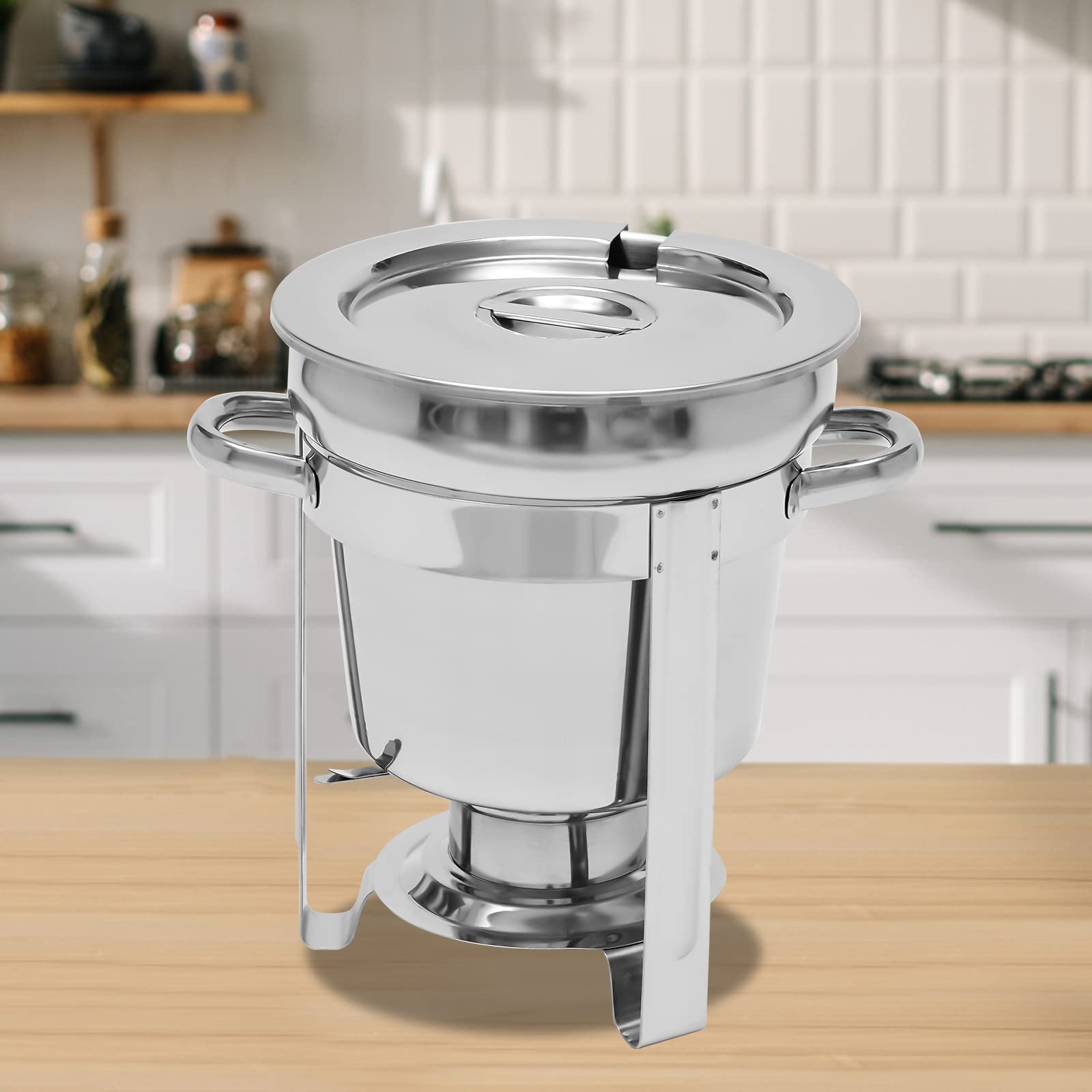Stainless Steel Round Soup Warmer, 7L/7.4Qt Large Capacity Chafing Dish Buffet Set, Soup Chafer Buffet Chafer with Lid for Catering, Parties, Events, Wedding