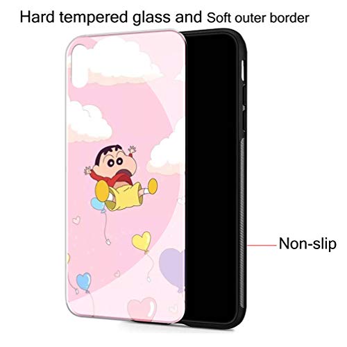 Luxury Phone Case for Samsung Galaxy A40 Cover,9H Tempered Glass Back Cover Soft Silicone Anti Scratch Bumper Design LB-147 Anime crayou shin chan Protective Case