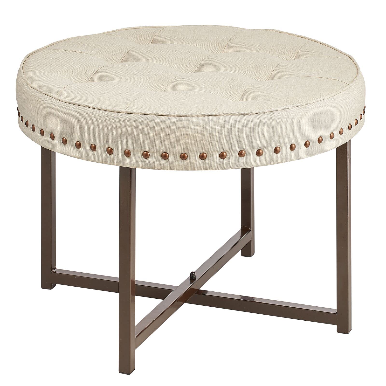 mDesign Small Household Round Padded Stool with Studs - Sleek, Modern Design - for use in Closet, Bedroom, Bathroom, Entryway, Home Office - Cream/Bronze