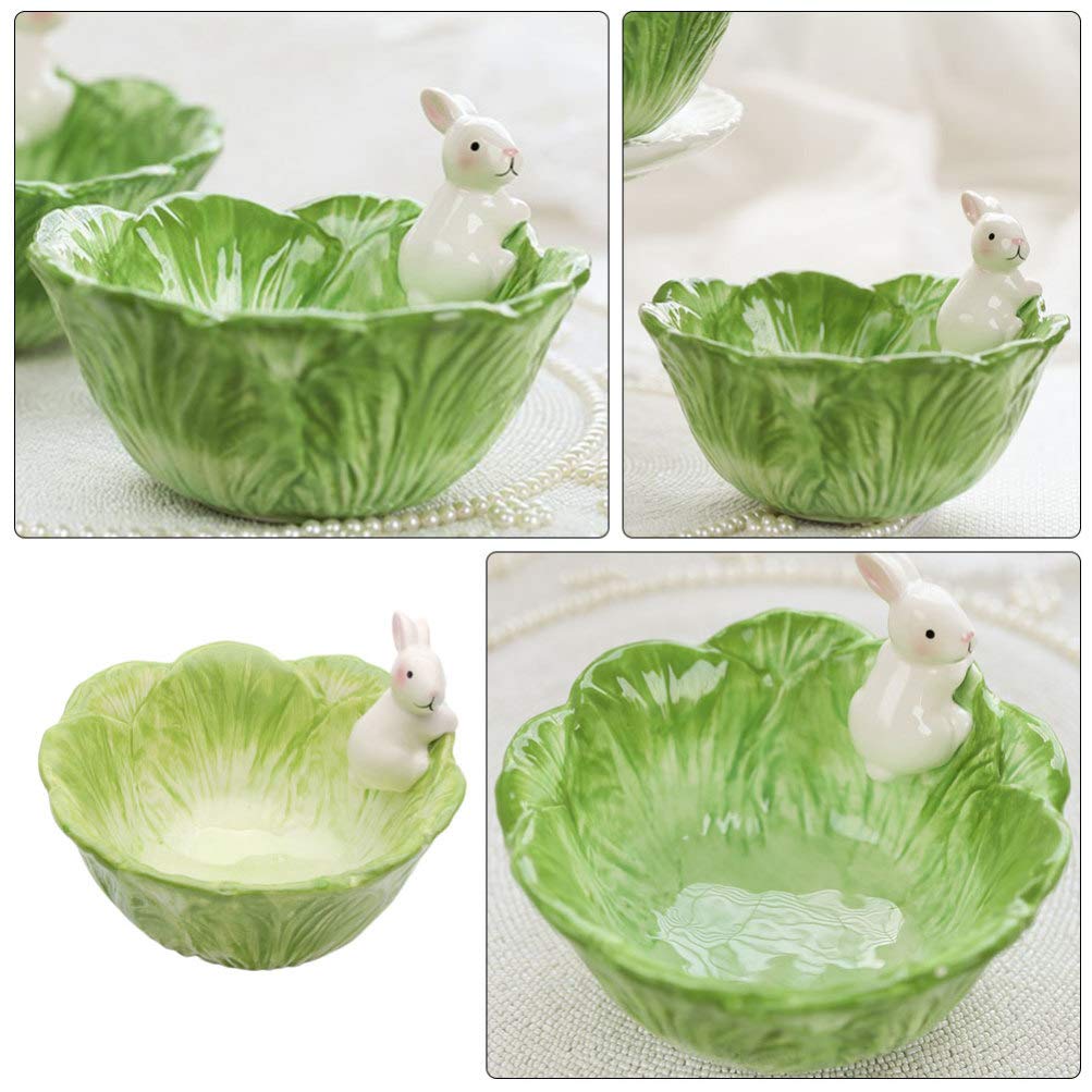 Rabbit Pattern Bowl Easter Candy Bowl Cute Cabbage Shaped Bowl Cartoon Ceramic Bowls Salad Bowls Soup Bowls Rice Bowls Snack Appetizers Nut Dish Easter Table Decor Gift