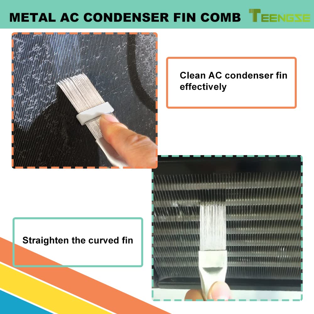 TEENGSE FCR6 Fin Comb Tool Set, 2PCS Air Condenser Fin Cleaning Brush, Steel AC Evaporator Comb, Prolonging Service Life and Increasing Efficiency