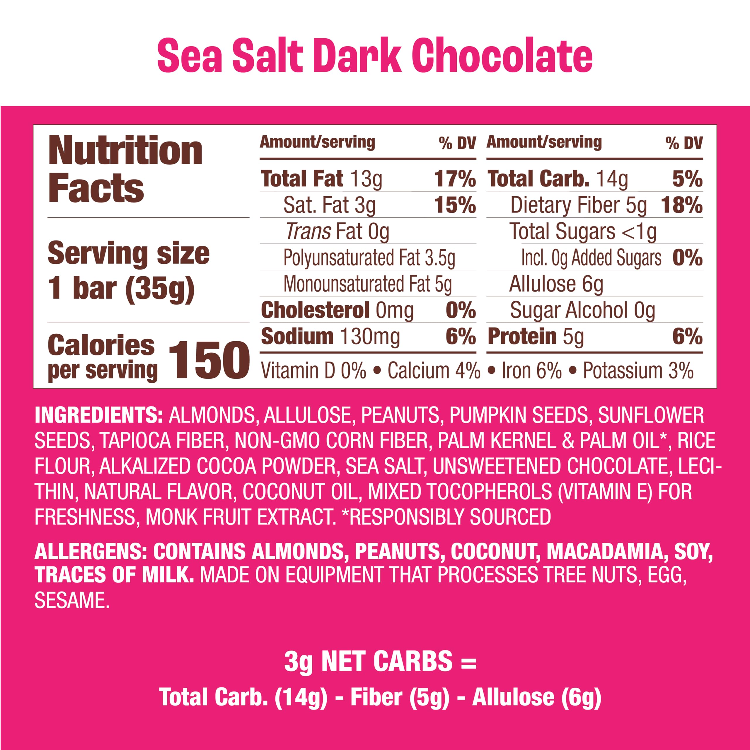 Munk Pack Nut & Seed Bar Sea Salt Dark Coco - 1g Sugar, Low Carb & Keto, 5g Protein - Gluten Free, Plant Based, Zero Added Sugar - Sweet & Salty Breakfast & Snack Bars, 12 Bars