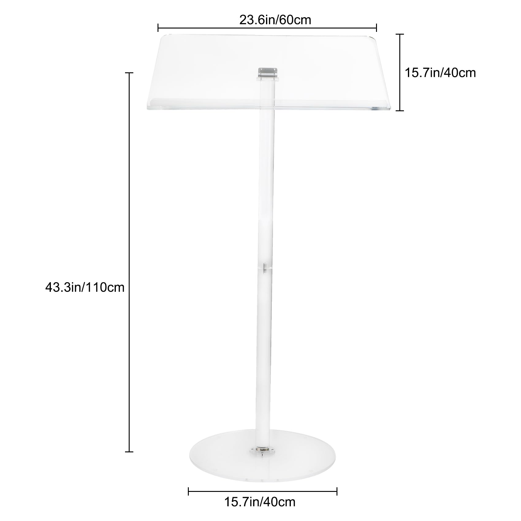Pulaim Acrylic Podium Stand, Pulpits for Churches, Angle Adjustable, 23.6" L x 15.7" W x 43.3" H Lecterns & Podiums, Conference Portable Podium for Classroom, Restaurants, Weddings, Office, Clear