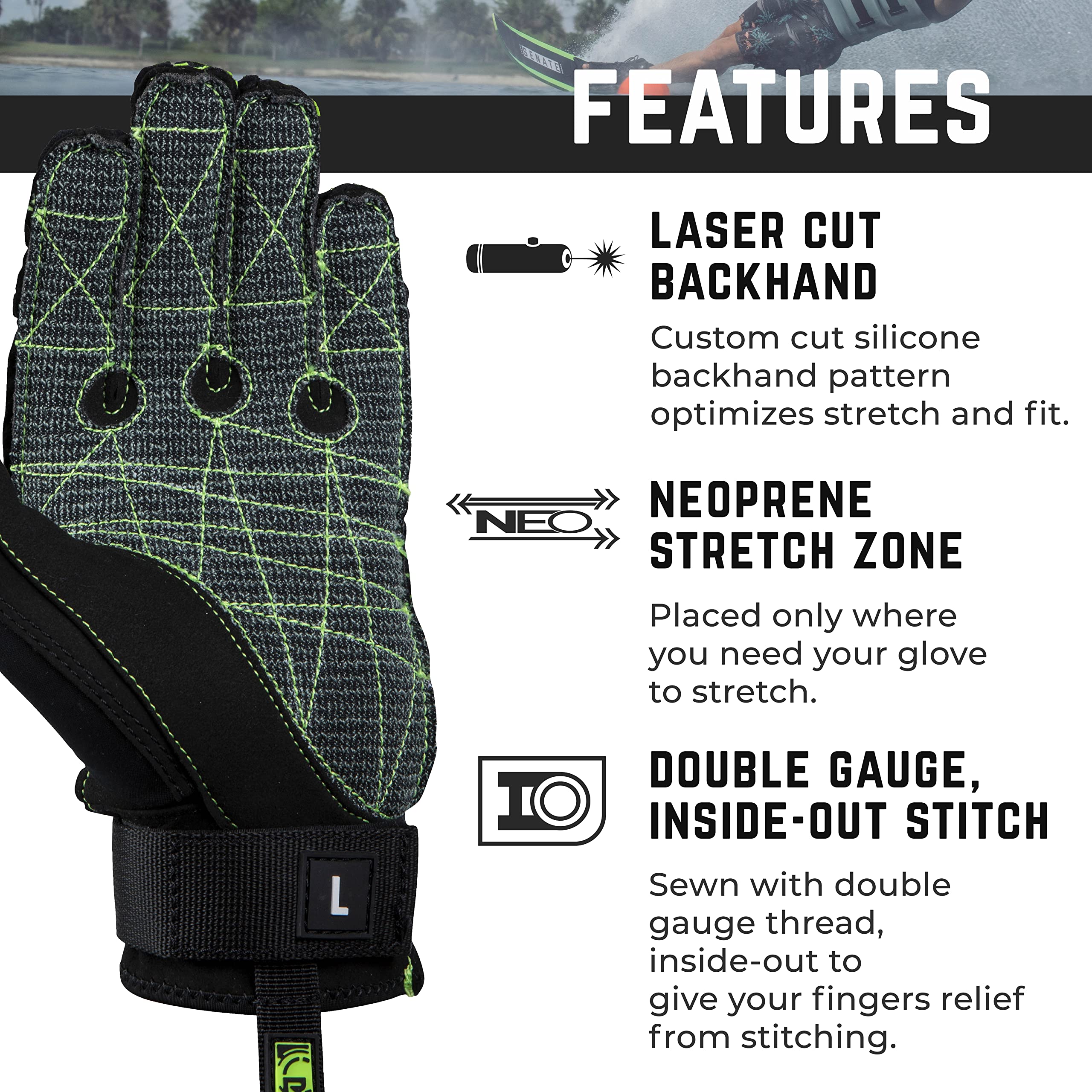 Radar Hydro-K Inside-Out Glove, Matte Black/Volt Green, Large