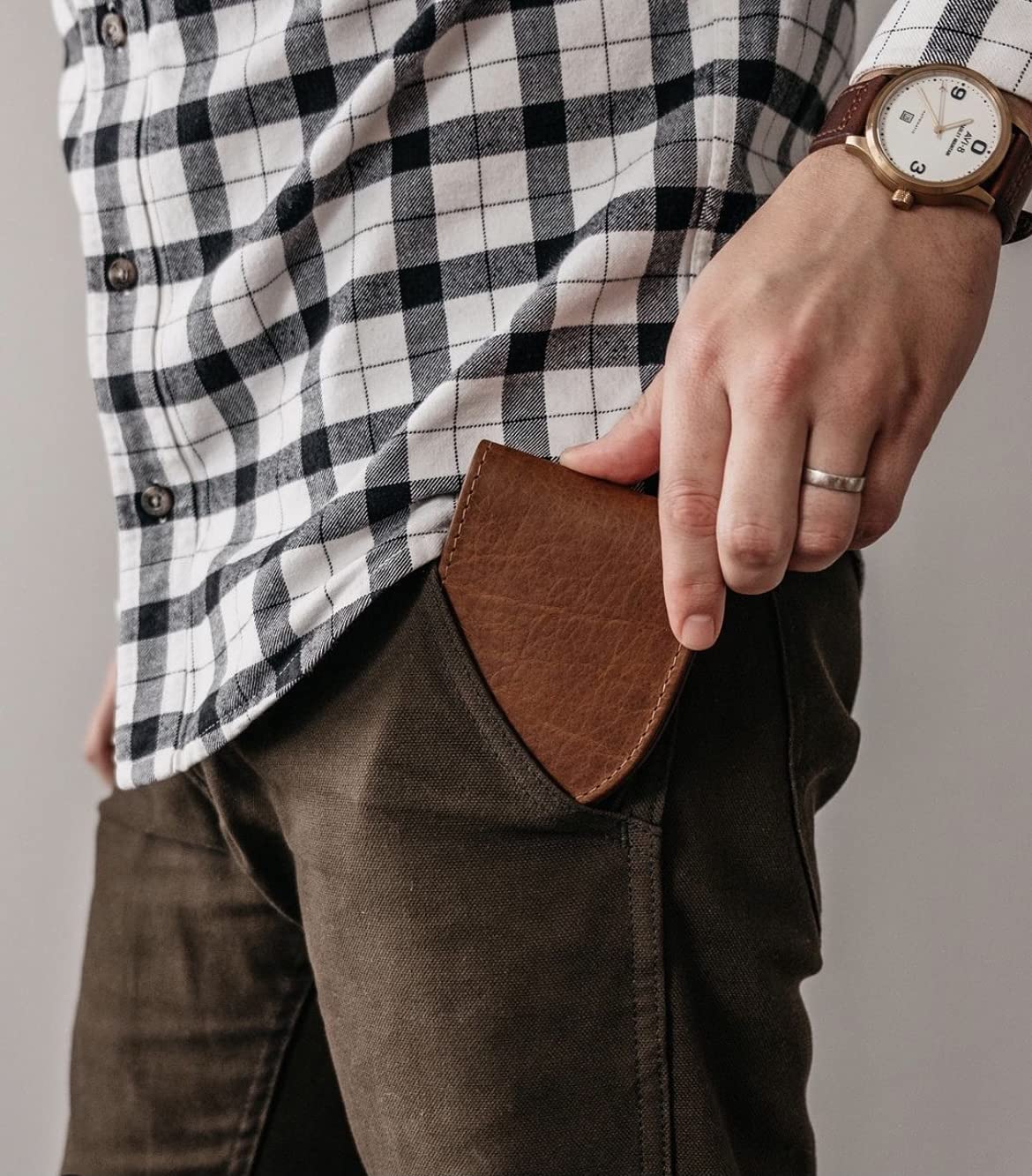 Men's Front Pocket Wallet by Rogue - USA Made Genuine Leather with Full Bill Section, 6 Card Capacity, ID Window