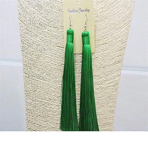 MELUOGE Women's Knotted Tassel Long Earrings 4.7" (Grass green)