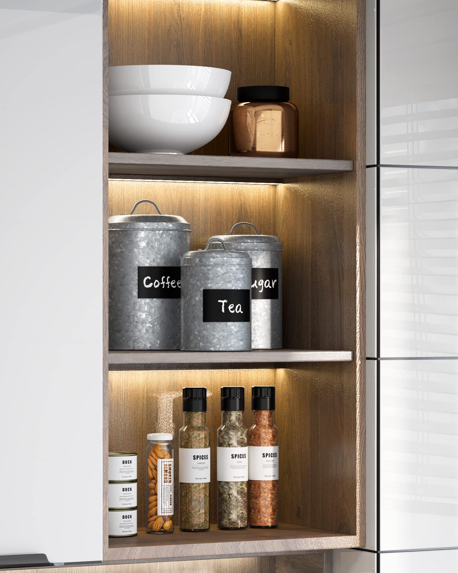 LF LIKEFAIR Farmhouse Kitchen Canisters Set of 3,Food Storage Containers for Home Kitchen, Tea, Herbs, Sugar, Salt, Coffee, Flour, Herbs (Silver)