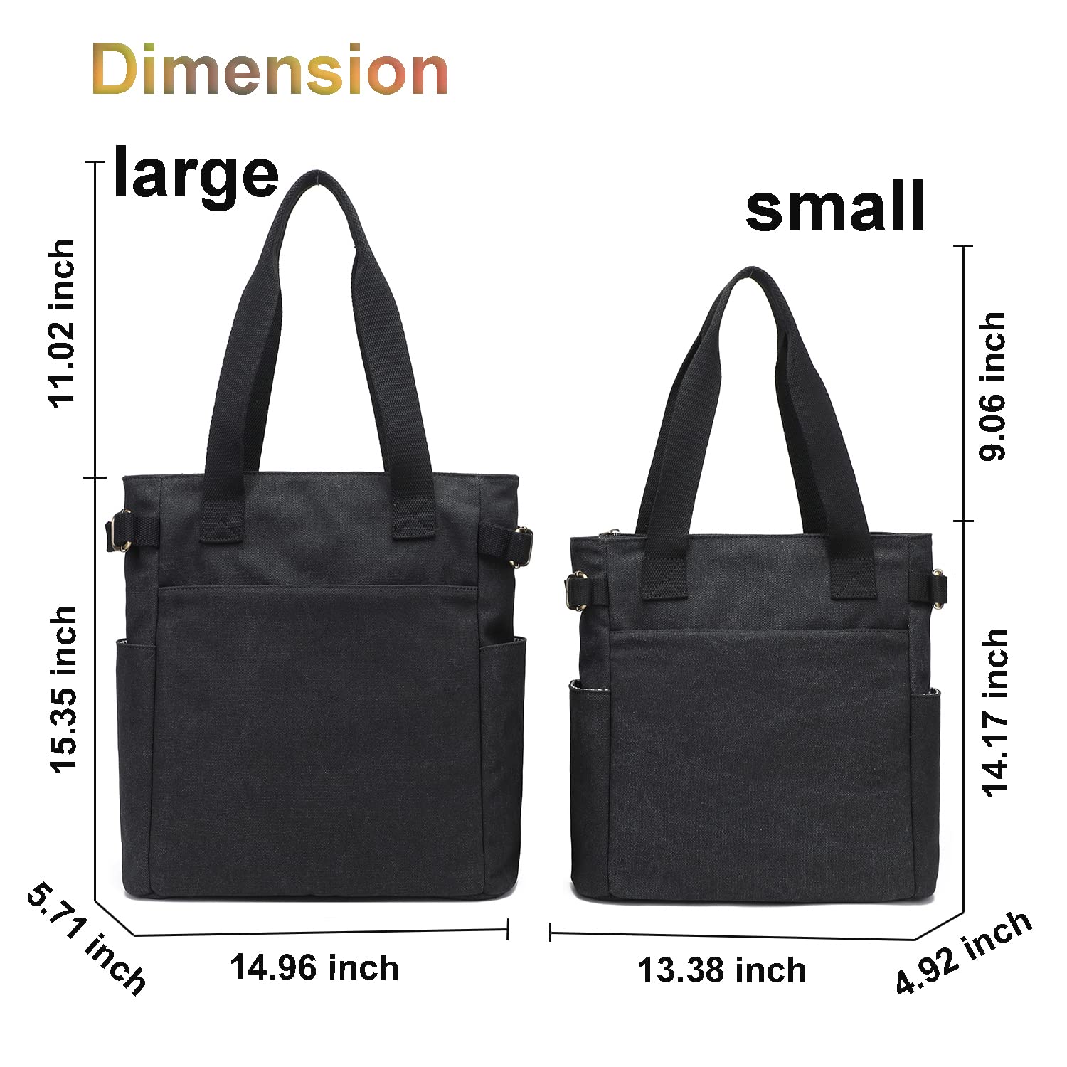 Womens Work Tote Bag with Pockets Top Handle Lightweight Shoulder Handbag Satchel, Medium Size, Black