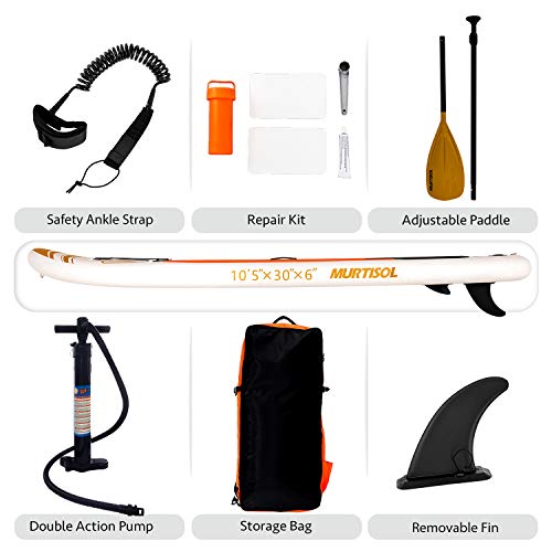 Murtisol 10'5'' Inflatable Stand Up Paddle Board(30in Width), Ultra-Thick Durable PVC, Non-Slip Deck, Premium SUP Accessories, Dual-Action Pump, Safety Ankle Strap, Adjustable Paddle, Yellow