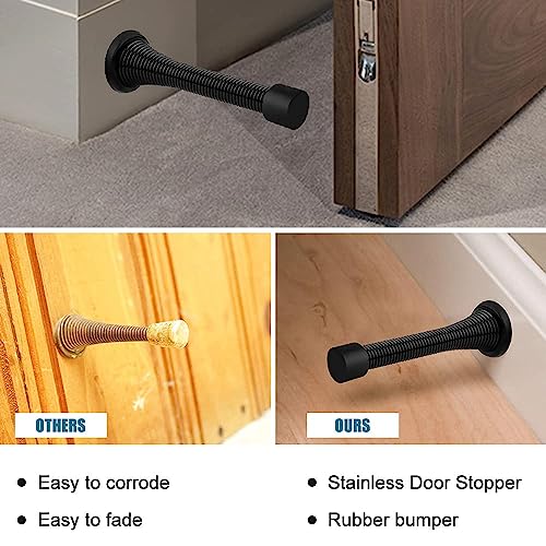 Oil Rubbed Bronze Door Stoppers,3-1/4” Heavy Duty Door Stop-Flexible Spring Door Stopper with Brown Rubber Bumper Tips,12 Pack