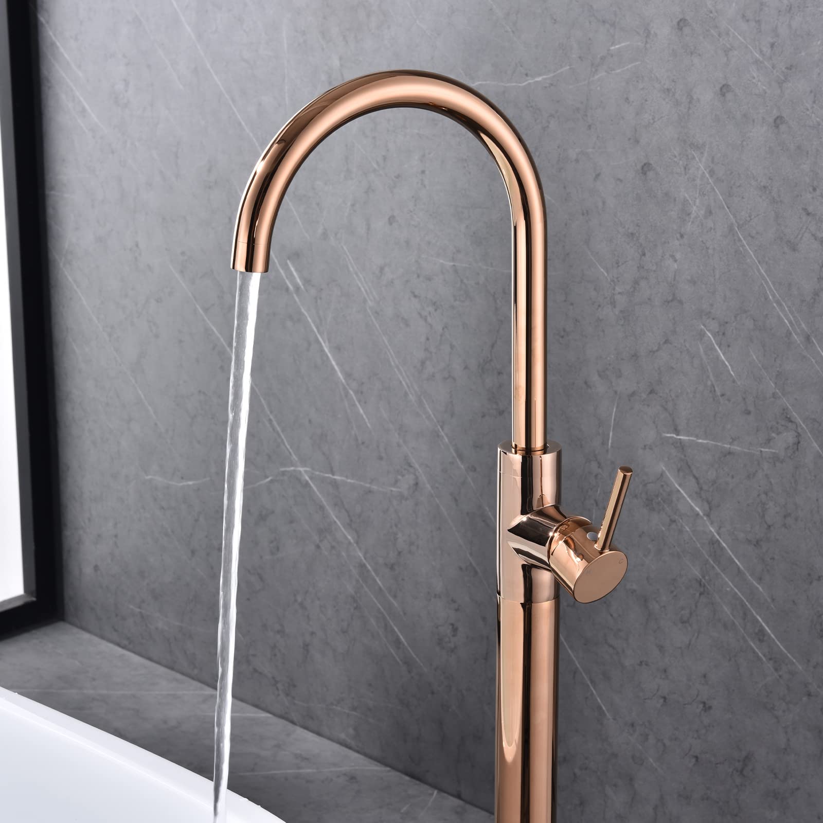 LFGUD Floor Mount Bathtub Faucet, Gold Finished Brass Bathroom Freestanding Tub Filler Single Handle Tub Spout