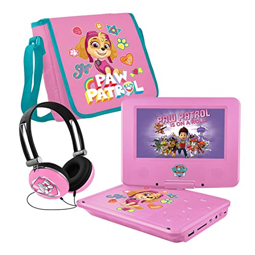 PAW Patrol 7" Portable DVD Player with Matching Headphones and Carrying Bag, Compatible with CDs, DVDs, USB and SD Card, Swivel Screen, (NKPDVD701SK)