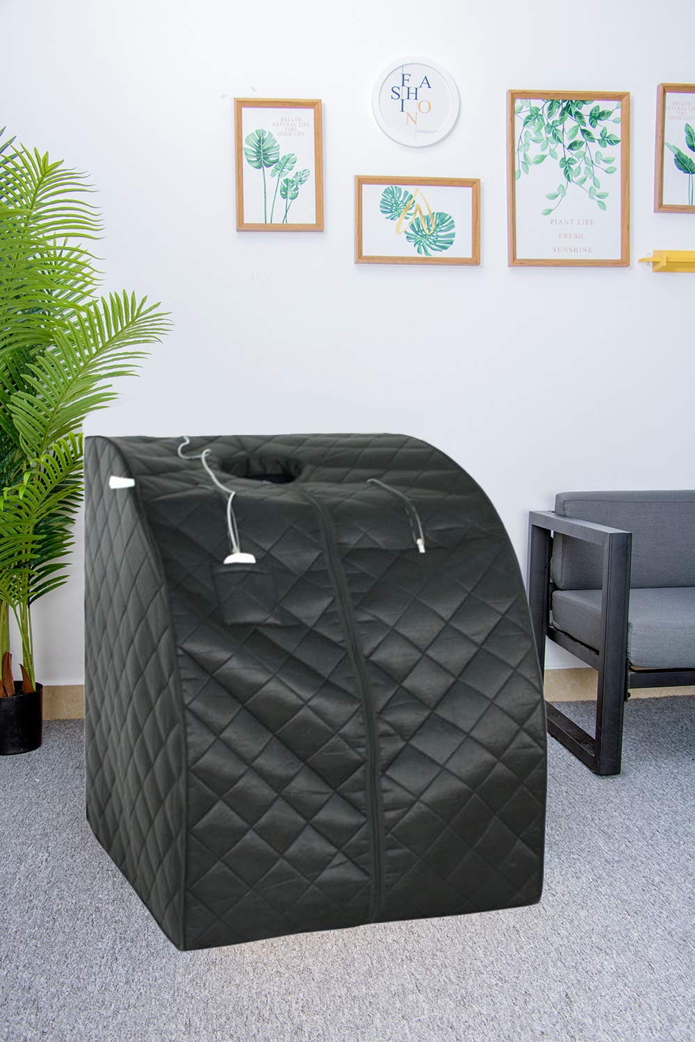 ZONEMEL Personal Far Infrared Sauna for Home, Oversized Portable Sauna for Relaxation, Better Sleep, with Heating Foot Pad, Portable Chair (X-Large, Black, L 33β x W 31.5β x H 40.5β)