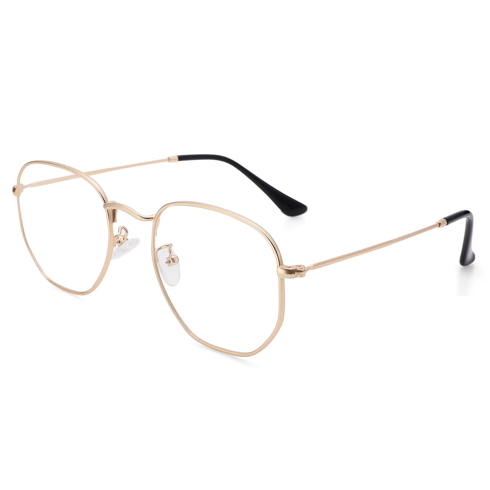 Pro Acme Hexagonal Non-Prescription Glasses Frame for Women Men Designer Square Round Metal Clear Lens Eyeglasses (Gold)