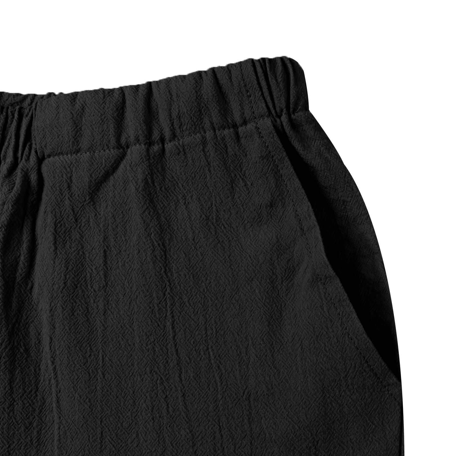 LVCBL Mens Black Linen Pants Elastic Waist Drawstring Trousers Casual Beach Pants Linen Yoga Pants,Black,M
