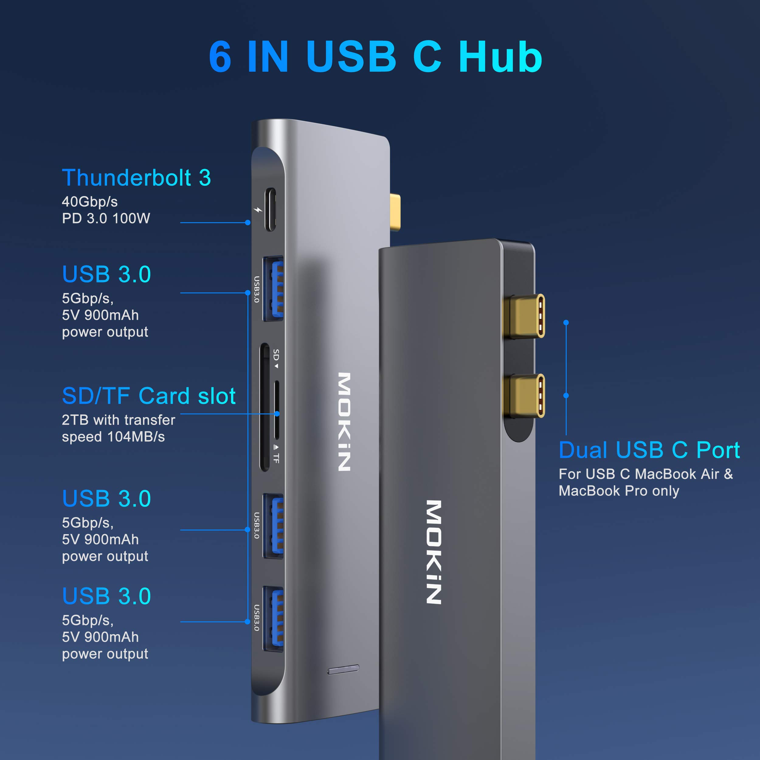 USB C Adapters for MacBook Pro/Air,Mac Dongle with 3 USB Port,USB C to HDMI, USB C to RJ45 Ethernet,MOKiN 9 in 1 USB C to HDMI Adapter,100W Pd Charging, USB C to SD/TF Card Reader USB C Hub