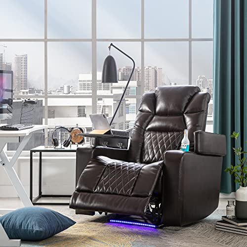 Motion Recliner with USB Charging Port and Hidden Arm Storage, Home Theater Seating with 2 Convenient Cup Holders Design and 360° Swivel Tray Table