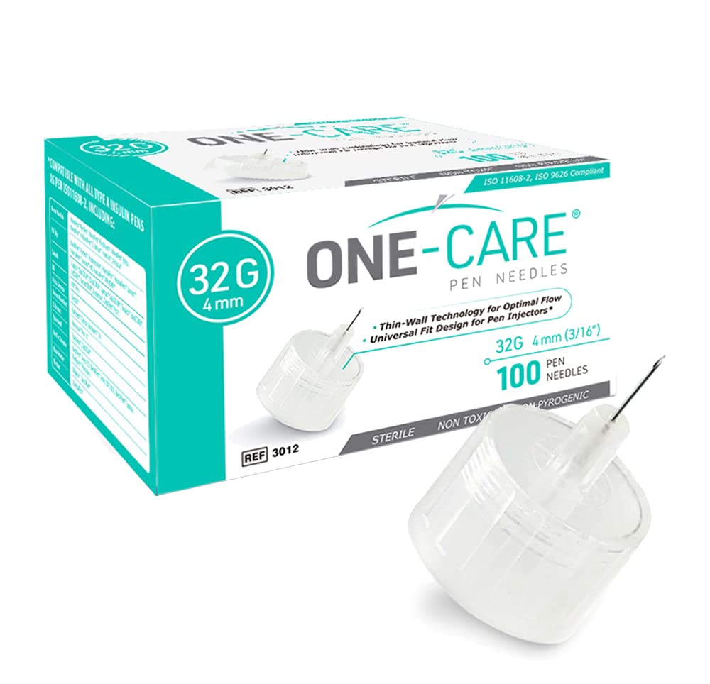 MediVena ONE-CARE Pen Needles 32G x 4 mm (5/32ββ), 100/bx, Ultra-Thin for Comfortable Insulin Injection