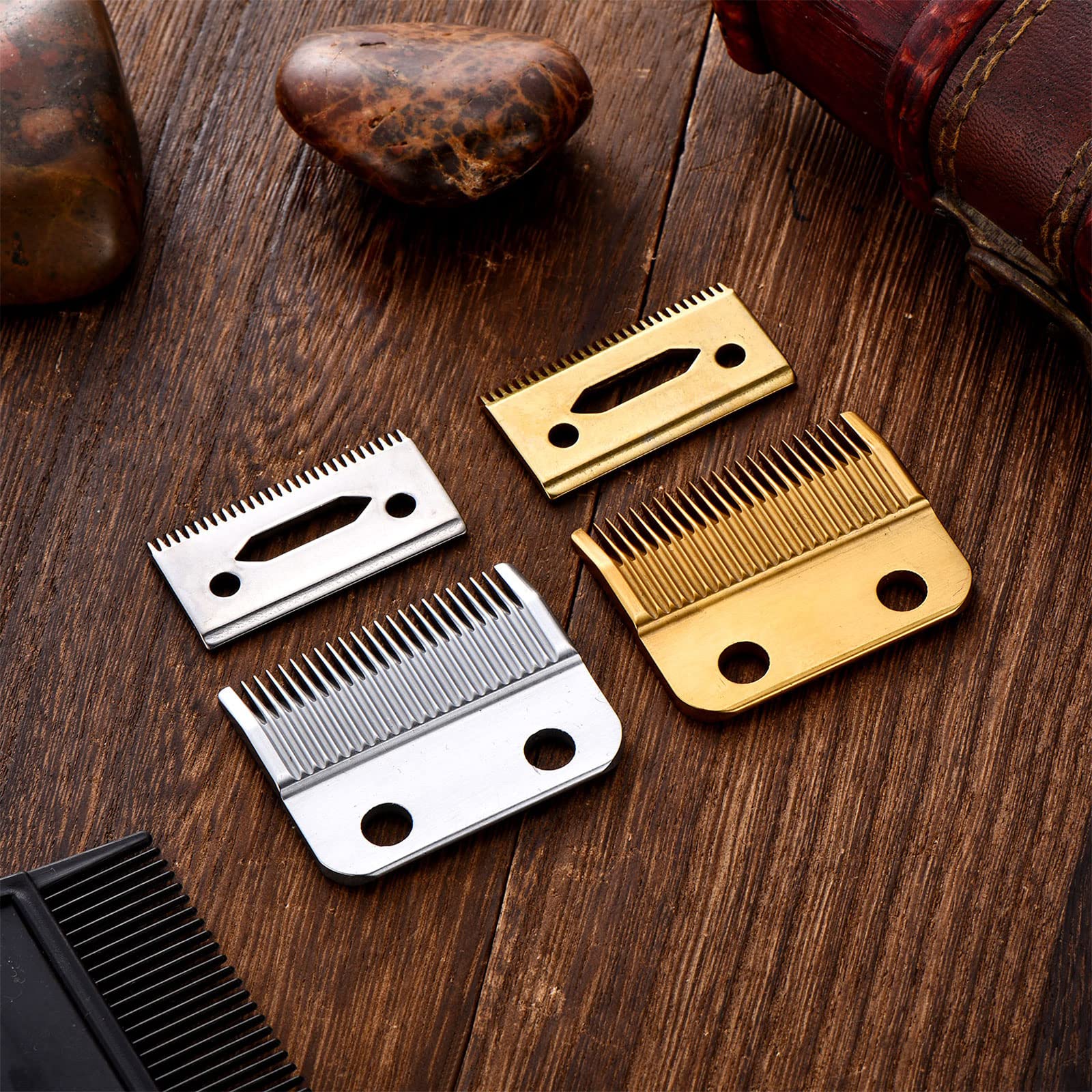 Mudder 2 Sets Adjustable Clippers Blades, 2 Hole Hair Trimmer Replacement Blade (Silver, Gold)