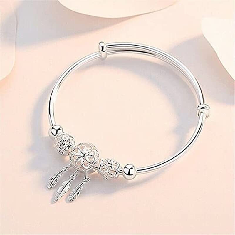Ounmax Vintage Handmade 925 Sterling Silver Dream Catcher Bracelet Hand Bangle, Carved Adjustable Bangle Gift For Women in Birthdays, Anniversaries, Holidays And Other Special Occasions (Silver)