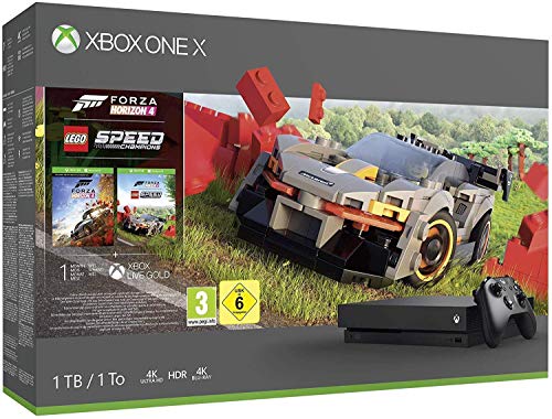 Microsoft Xbox One X 1TB SSD Forza Horizon 4 LEGO Speed Champions Bundle, with 1 Month Xbox Live Gold and Game Pass - 1TB Solid State Drive Enhanced (Renewed)