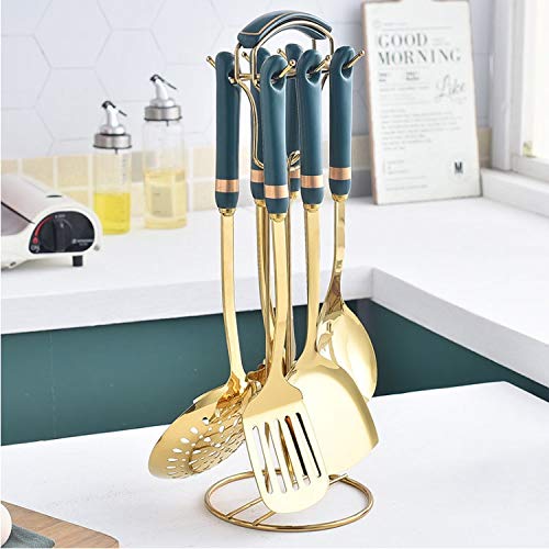 LMMDP Steel Kitchenware Non-stick Cookware Cooking Tool Spatula Ladle Shovel Spoon Soup Kitchen Utensils Set (Color : E)