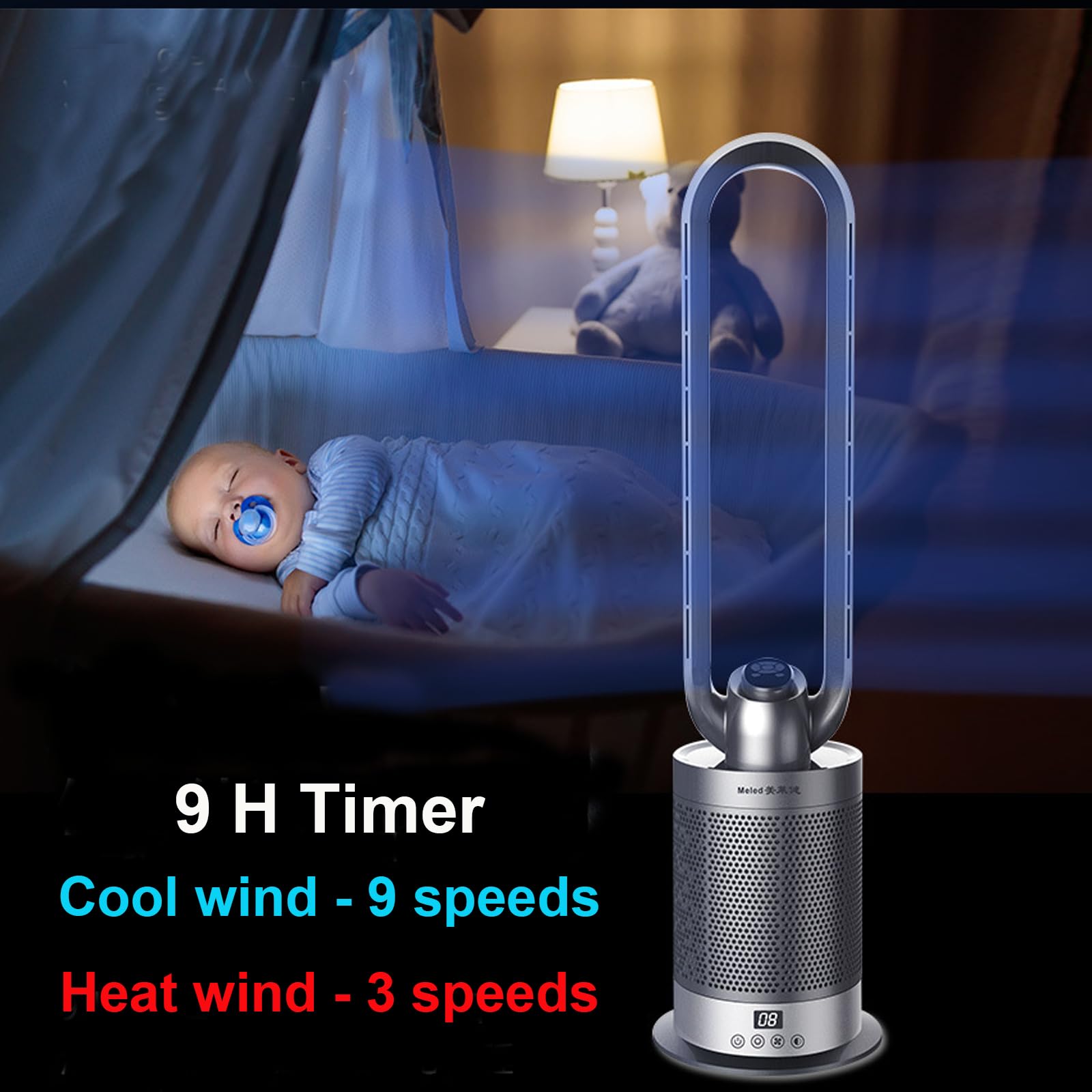 Voagupa Bladeless Air Purifier, Heater and Fan Combo, Super Quiet, HEPA Filter, All the Season, 120° Oscillating Fan with Remote and Touch Control, 9H Timer, 36 Inch, Large for Indoor Use, Grey