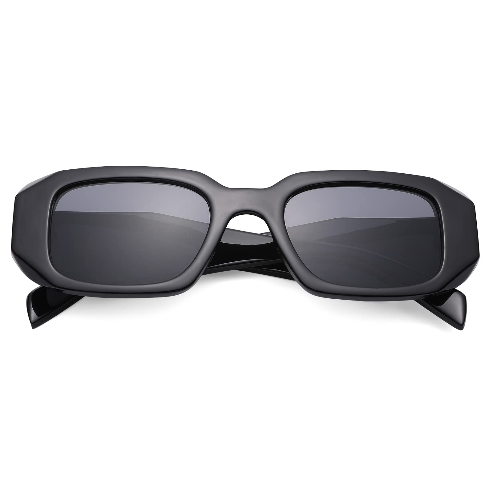 Pro Acme Trendy Rectangle Sunglasses for Women & Men, Retro Vintage 90s Small Square Shades (Black Frame | Black Lens)