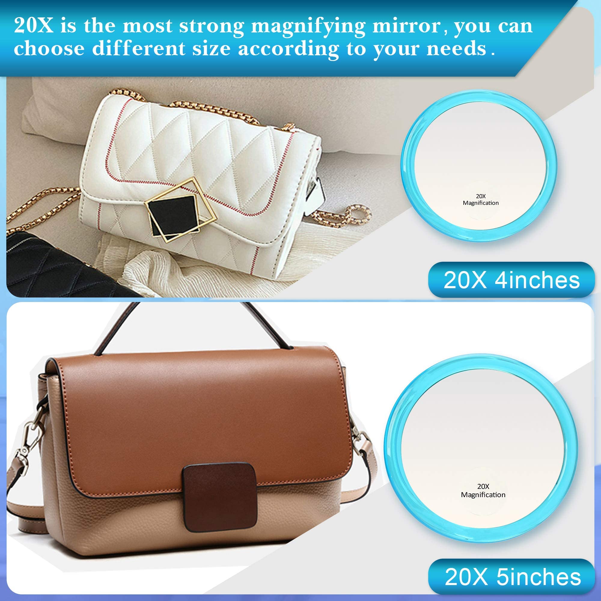 MIYADIVA Suction Cup Magnifying Mirror 20x Magnification with 2 Eyebrow Tweezers, Small Close Up Mirror for Precision Makeup & Hair Removal, 5", Black