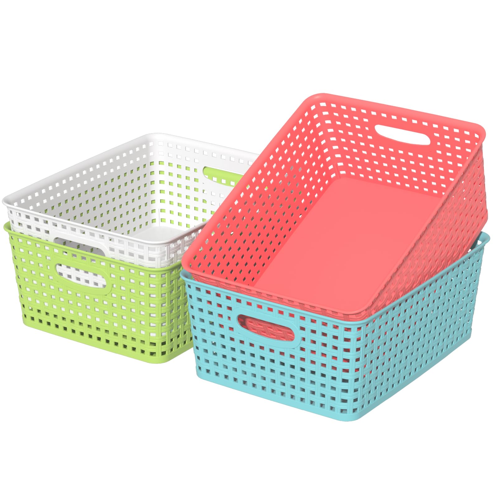 Ponpong Plastic Storage Baskets, plastic weave basket, 4 Packs