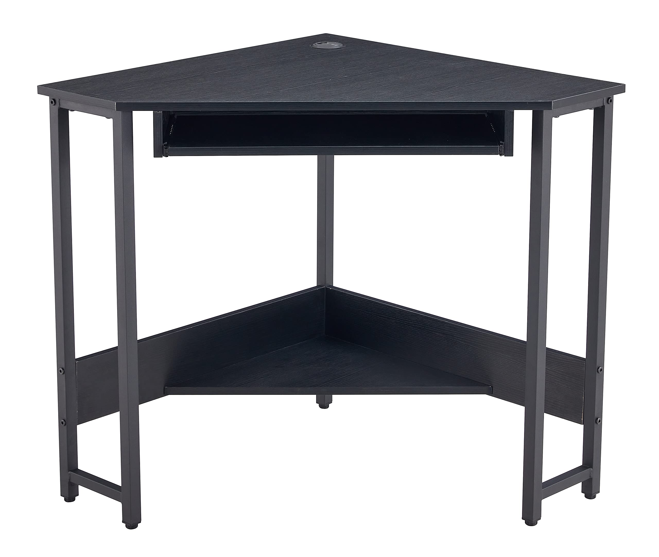 MENGK Triangle Computer Desk,Corner Desk with Smooth Keyboard Tray& Storage Shelves,Compact Home Office,Small Desk with Sturdy Steel Frame As Workstation for Small Space,Black,28.34''L 24''W 30.11''H