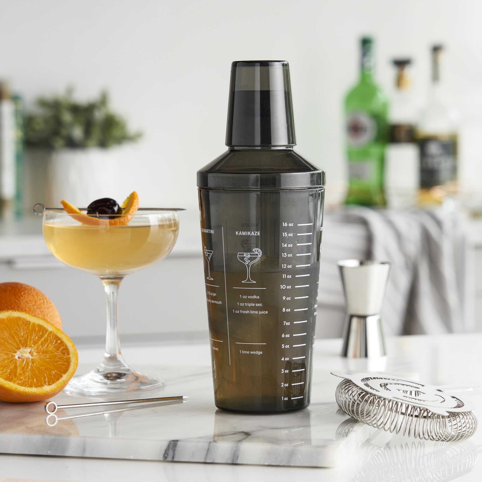 True Smoke Recipe Shaker, Tinted Plastic Cocktail Shaker, Includes 7 Drink Recipes with Measurements