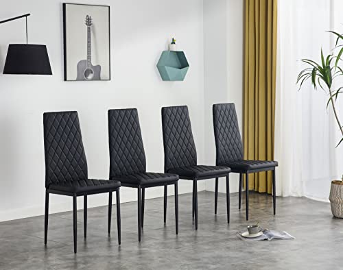 LIADTOP Set for 4, PU Leather Set of 4 Living, Modern Upholstered Side Chairs with Stable Metal Legs,for Dining Room, Kitchen, Restaurant,Black