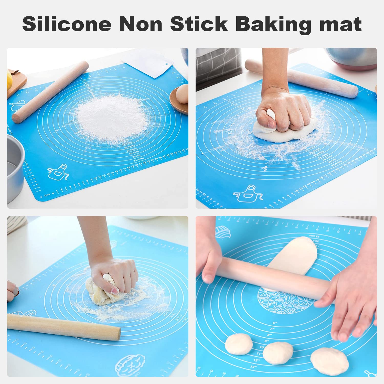 Silicone Baking Mat Non Slip Pastry Mat, Baking Mat 11" x 10'' for Counter, Oven Liner, Pie Crust, Reusable Fondant Mat Extra Thick with Measurement