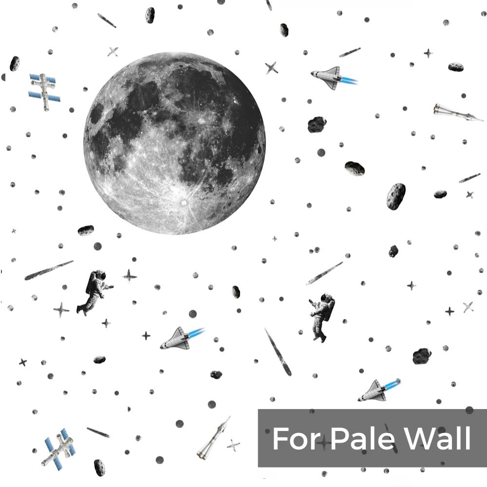 Wonder Space Outer Space Jumbo Moon Wall Decals - Large Peel and Stick Boys Nursery Room Wall Stickers - Universe Galaxy Spacecraft Spaceship Explorer Astronaut Stars Meteors Meteorites Satellite