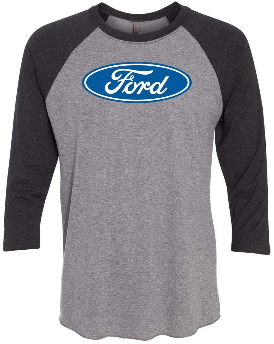 Mens 3/4 Sleeve FORD OVAL Raglan Sporty Tee Shirt - Premium Heather Grey/Vintage Black, Large