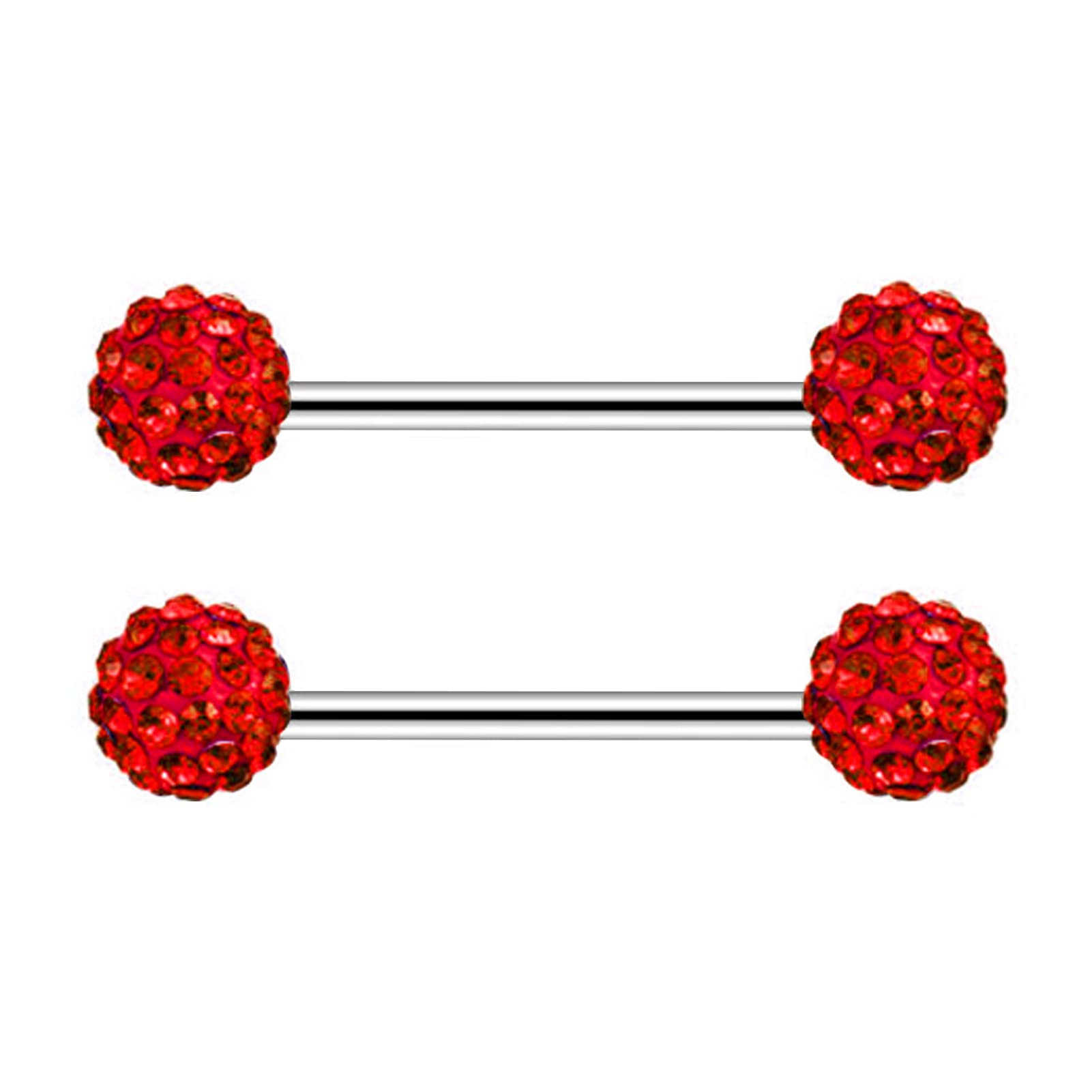Salwosai 14G Stainless Steel Nipple Piercing Jewelry Nipplering Barbell Round CZ Balls Body Rings 5/8 Inch (Red)